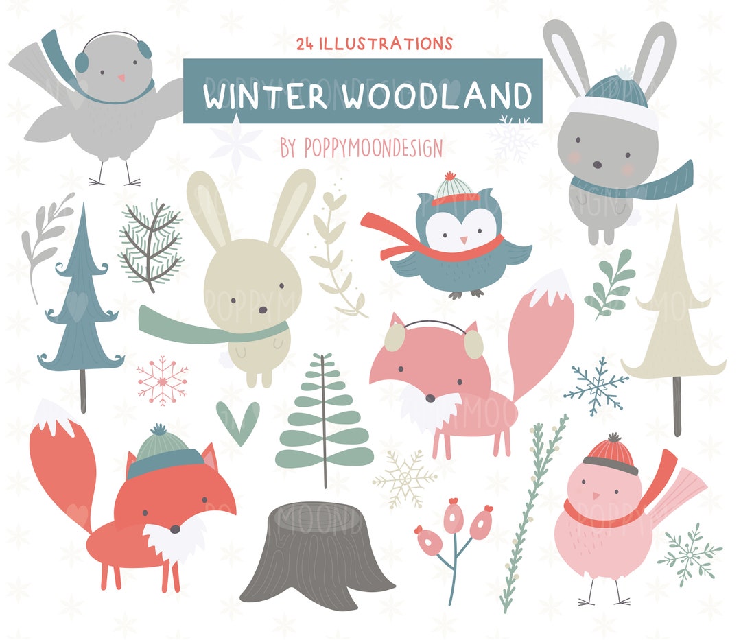 Winter Woodland, Woodland Animals, Printable Digital Clipart Set - Etsy
