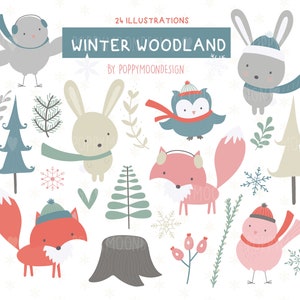 Winter Woodland, Woodland Animals, Printable Digital Clipart Set - Etsy