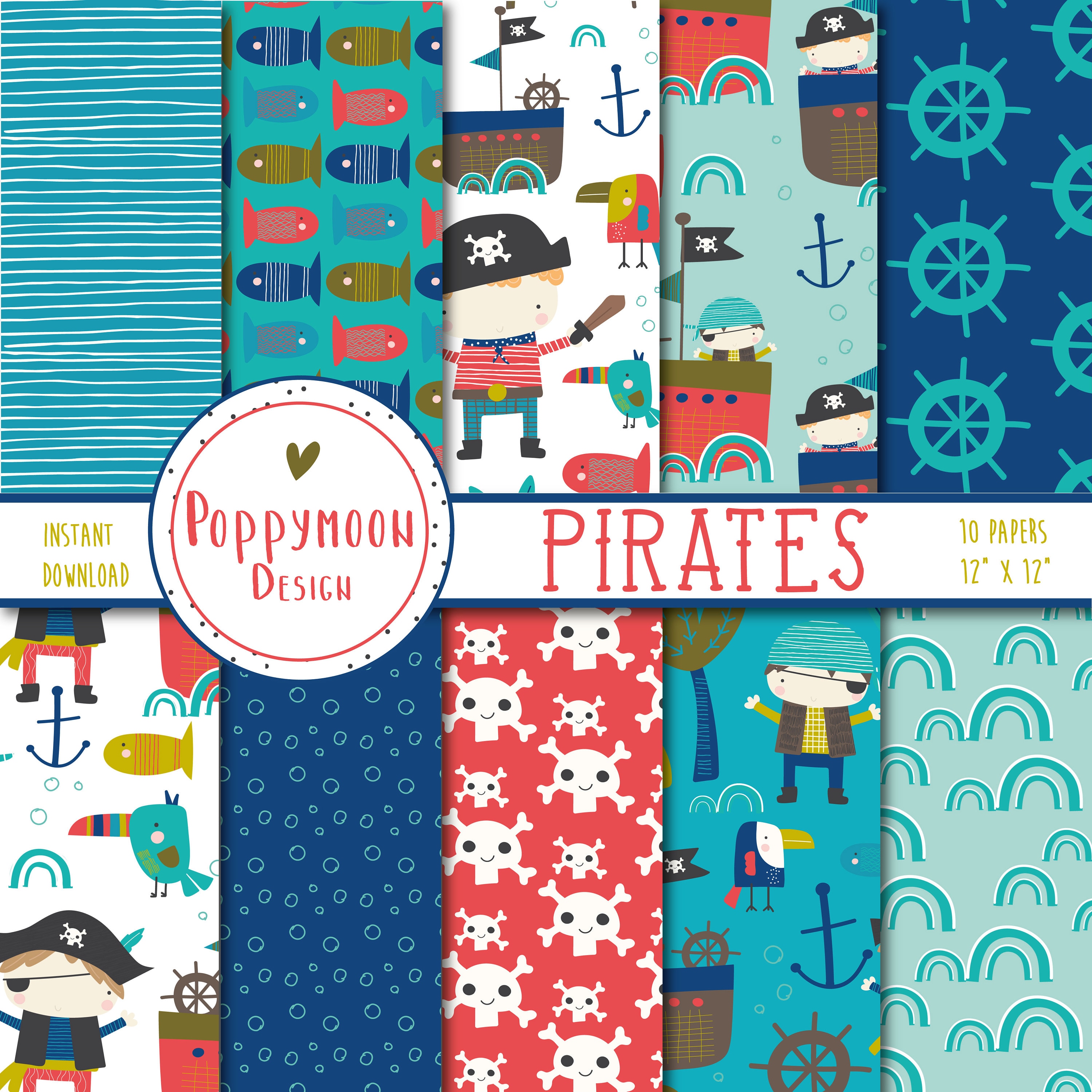 Pirates Printable Digital Paper Pack | Etsy