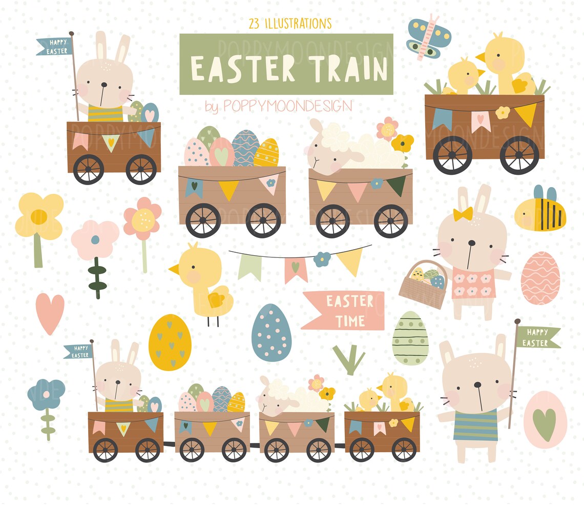 Easter Train Spring Digital Printable Clipart Set | Etsy