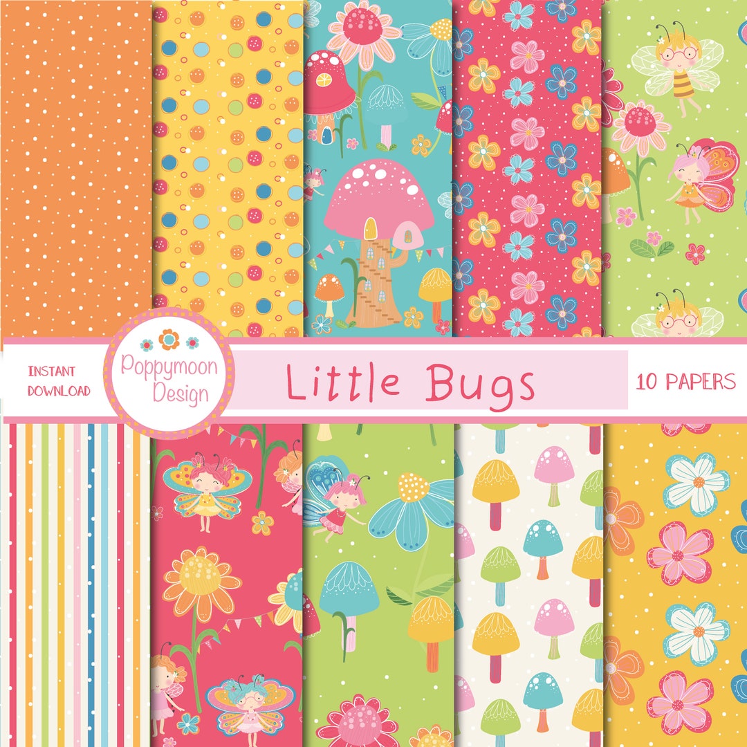 Little Bugs Paper, Butterflies, Ladybug, Bumble Bee,printable Digital ...