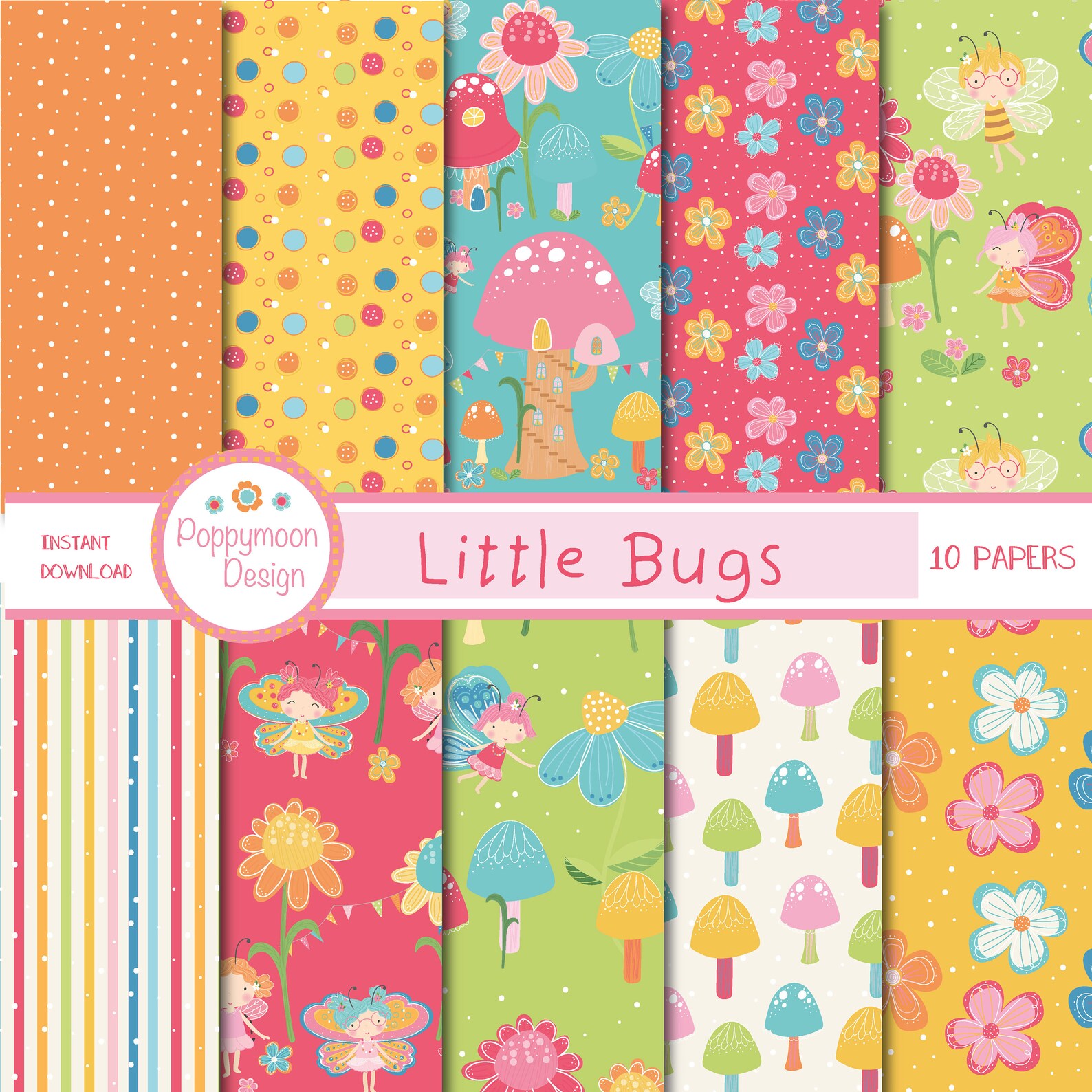 Little Bugs Paper, Butterflies, Ladybug, Bumble Bee,printable Digital ...