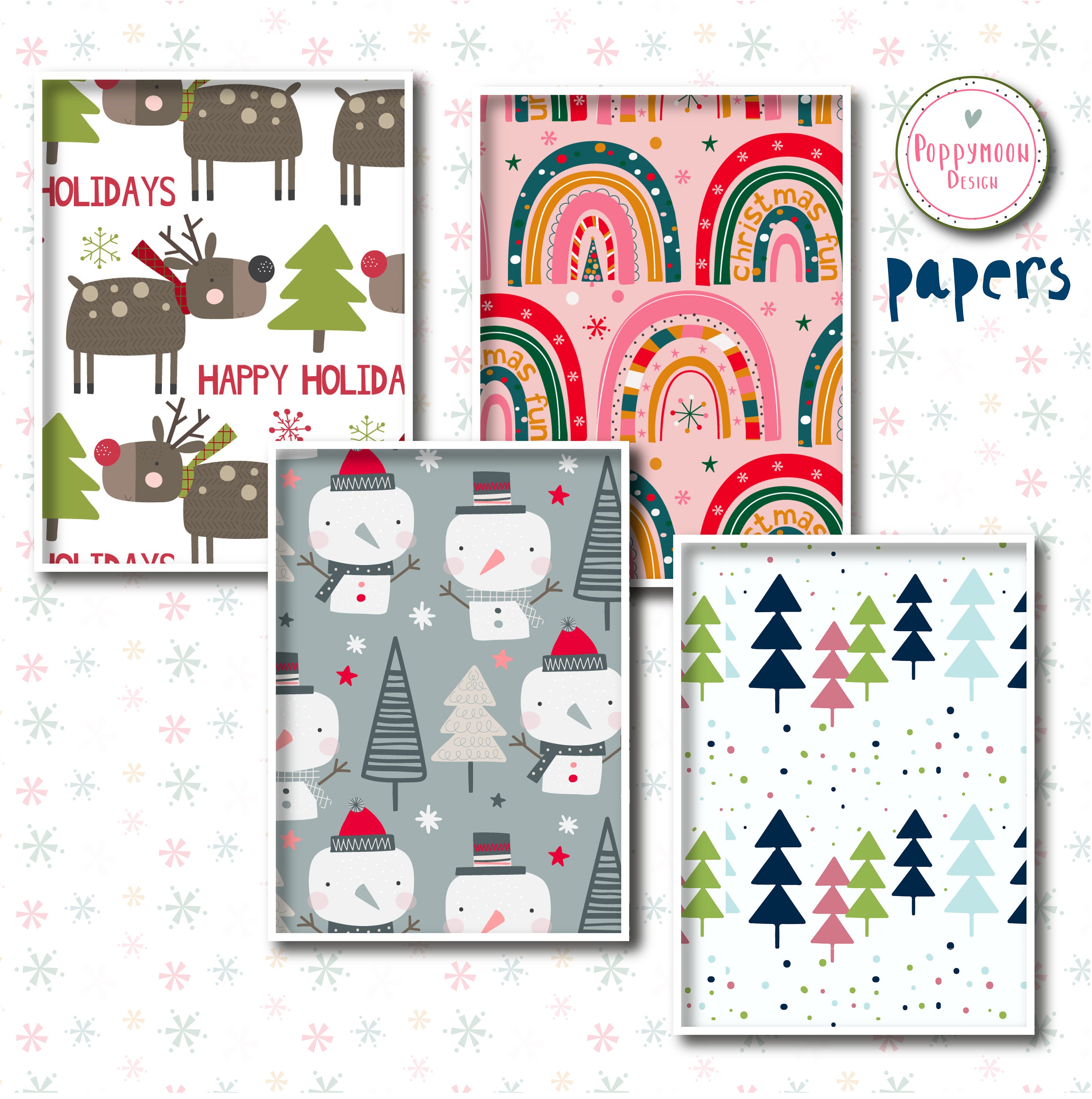Holiday Bumper Paper Set, Christmas, Festive, Printable Digital Paper ...