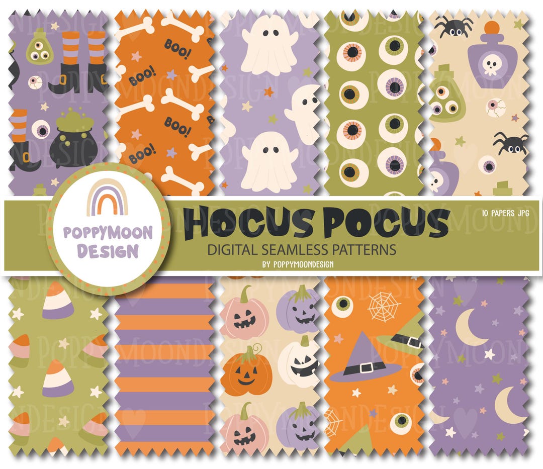 Hocus Pocus, Fun Halloween Seamless Patterns - Ghosts, Pumpkins and ...