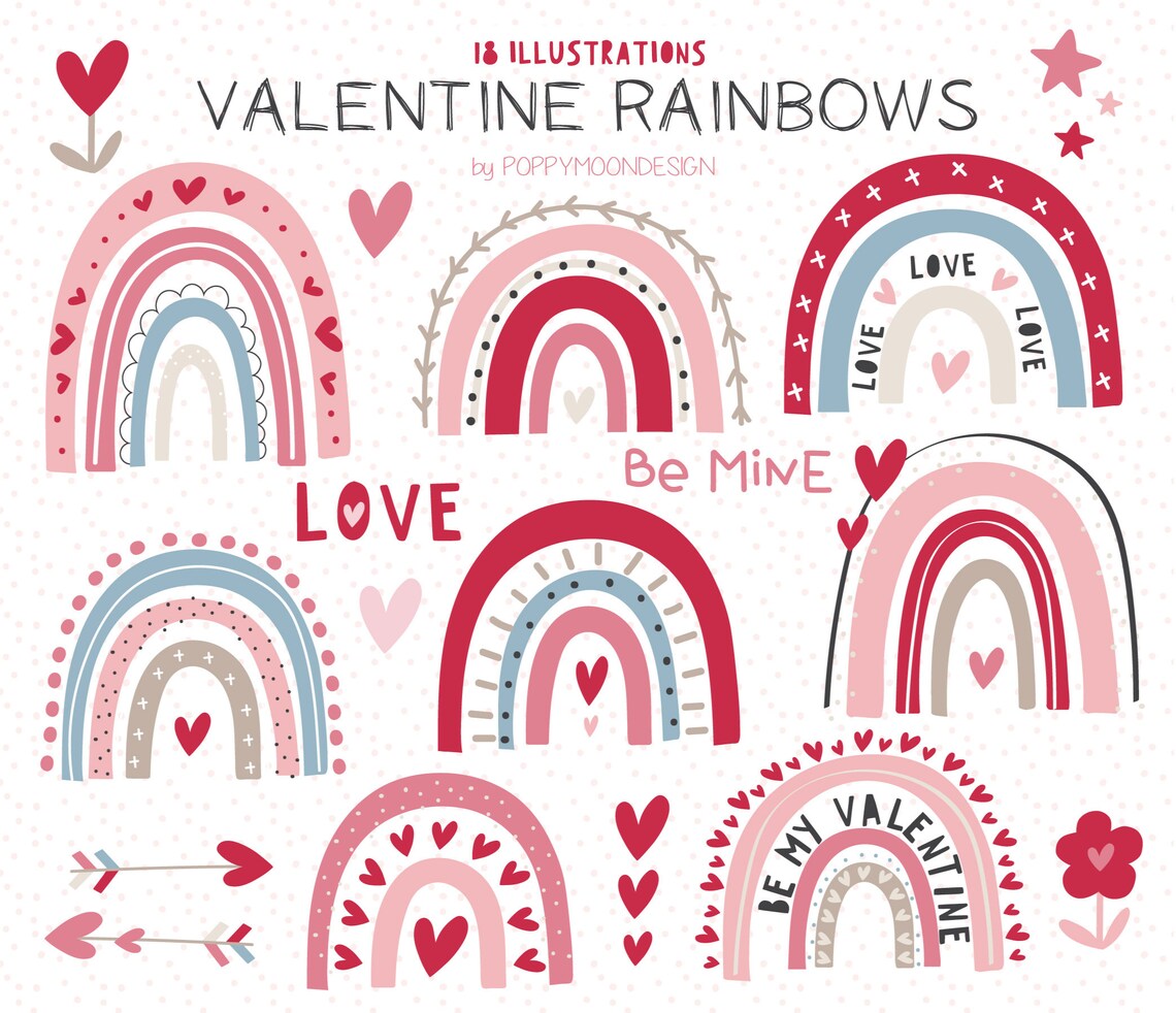 Valentine Rainbows Love Digital Printable Clipart - Etsy