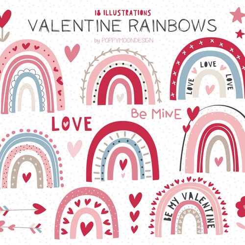 Valentine Rainbows Love Digital Printable Clipart - Etsy