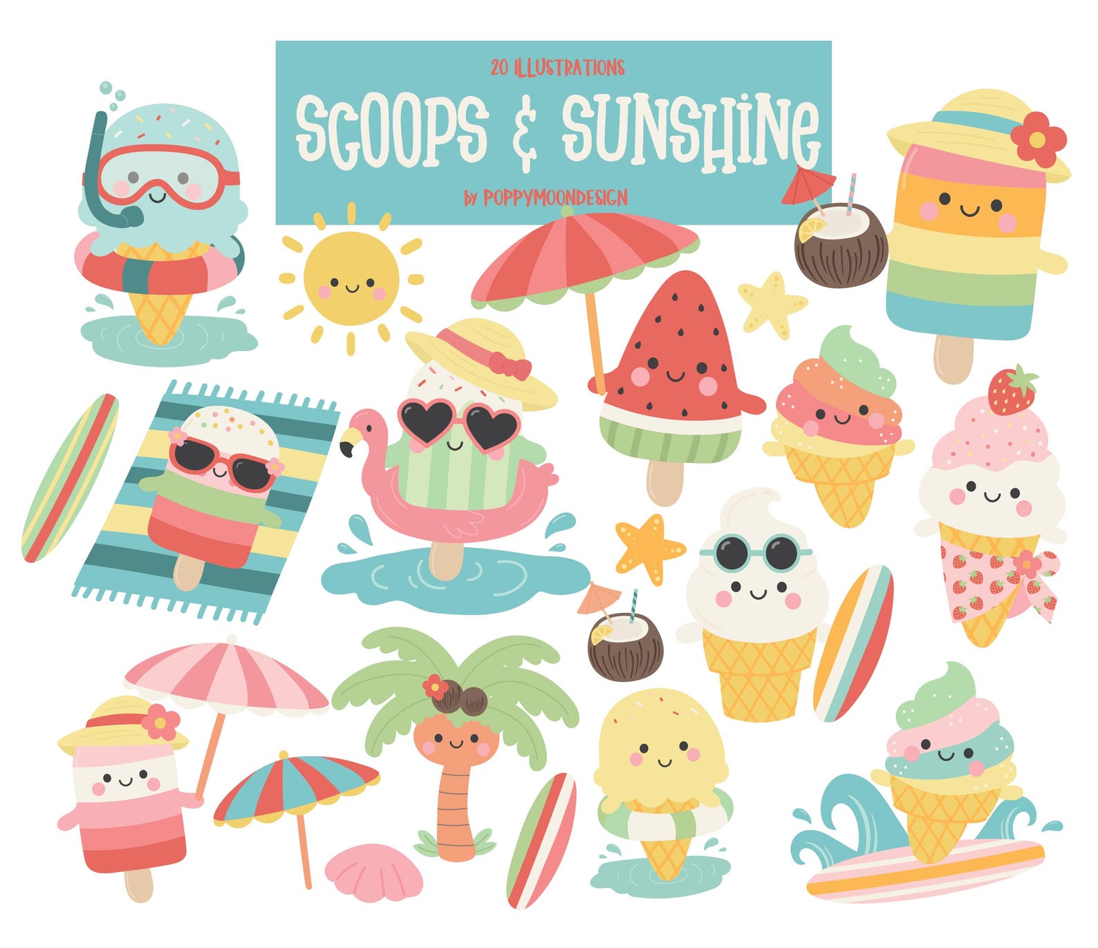 Cute Summer Ice Cream & Popsicle Clipart Bundle | Kawaii Ice Cream ...