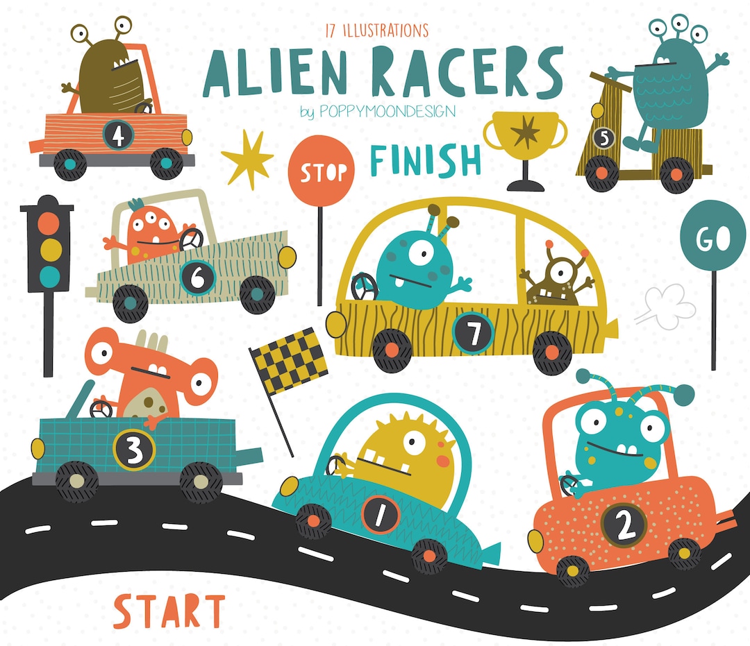 Alien Racers, Outer Space, Aliens, Printable Digital Clipart Set - Etsy