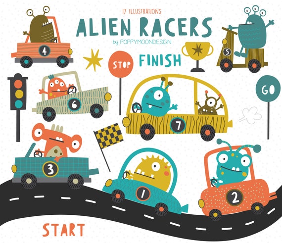 Alien Racers Outer Space Aliens Printable Digital Clipart | Etsy