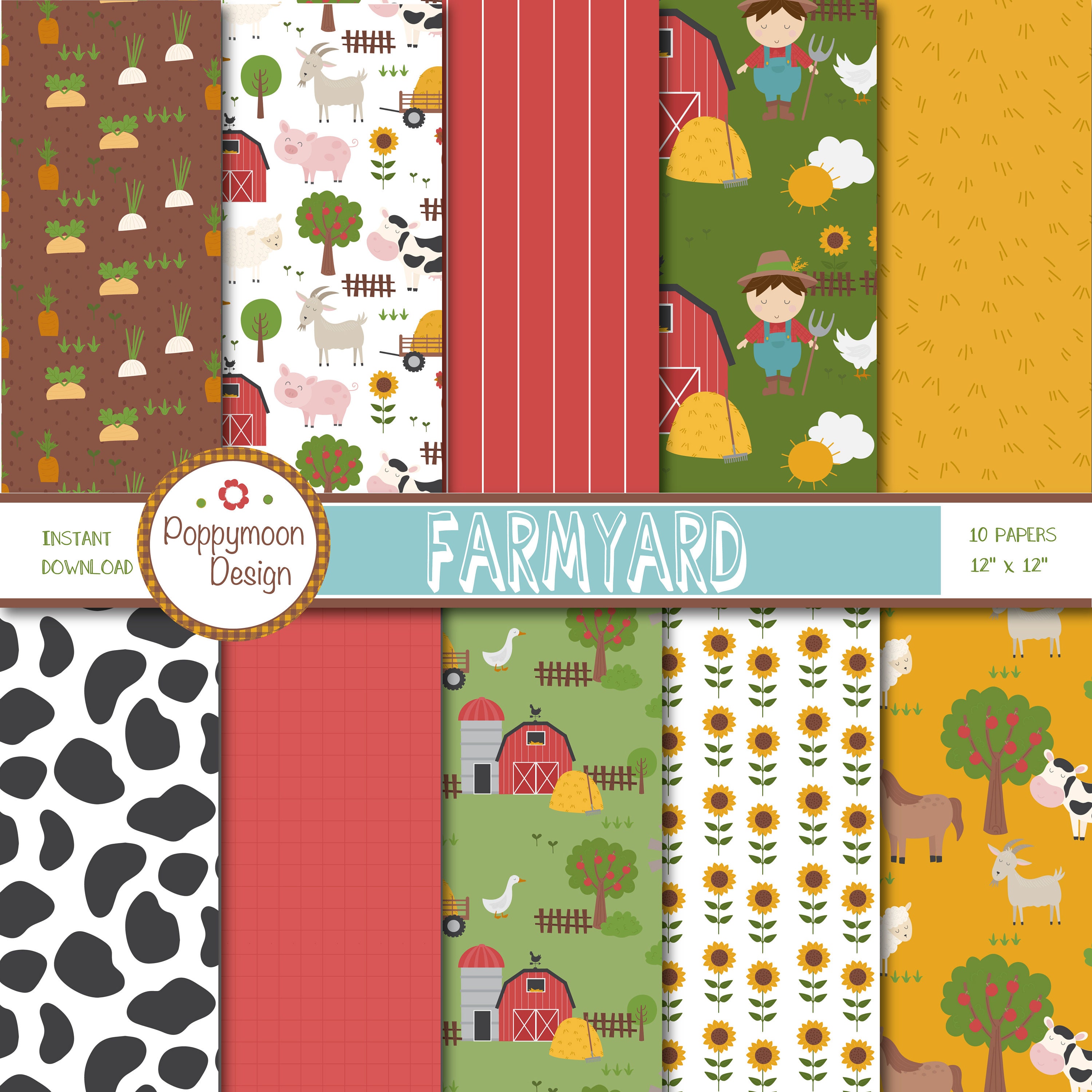 Farm Yard animals Tractorcrops Printable Digital Paper - Etsy