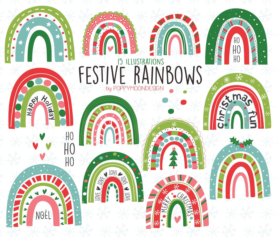 Festive Rainbows,christmas, Colourful Digital Clip Art Set - Etsy