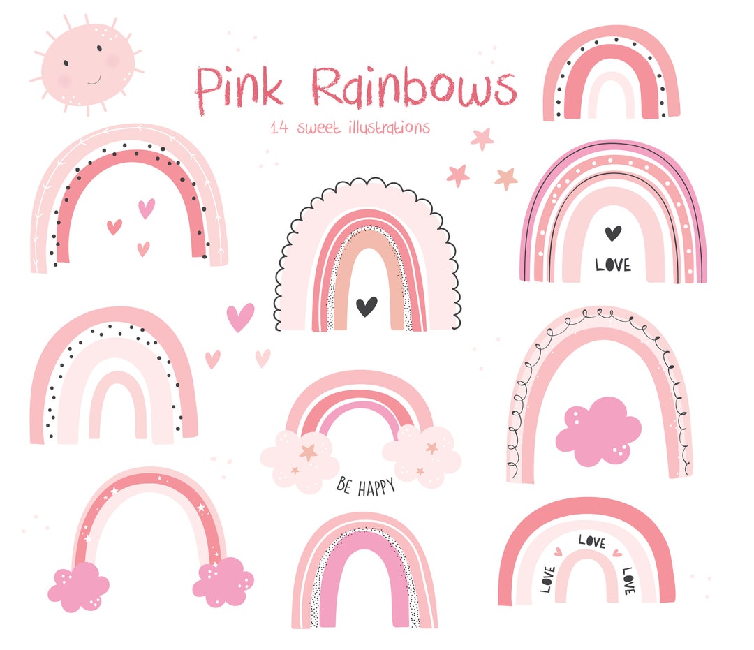 Pink Rainbows, Pastel, Digital Clip Art Set - Etsy