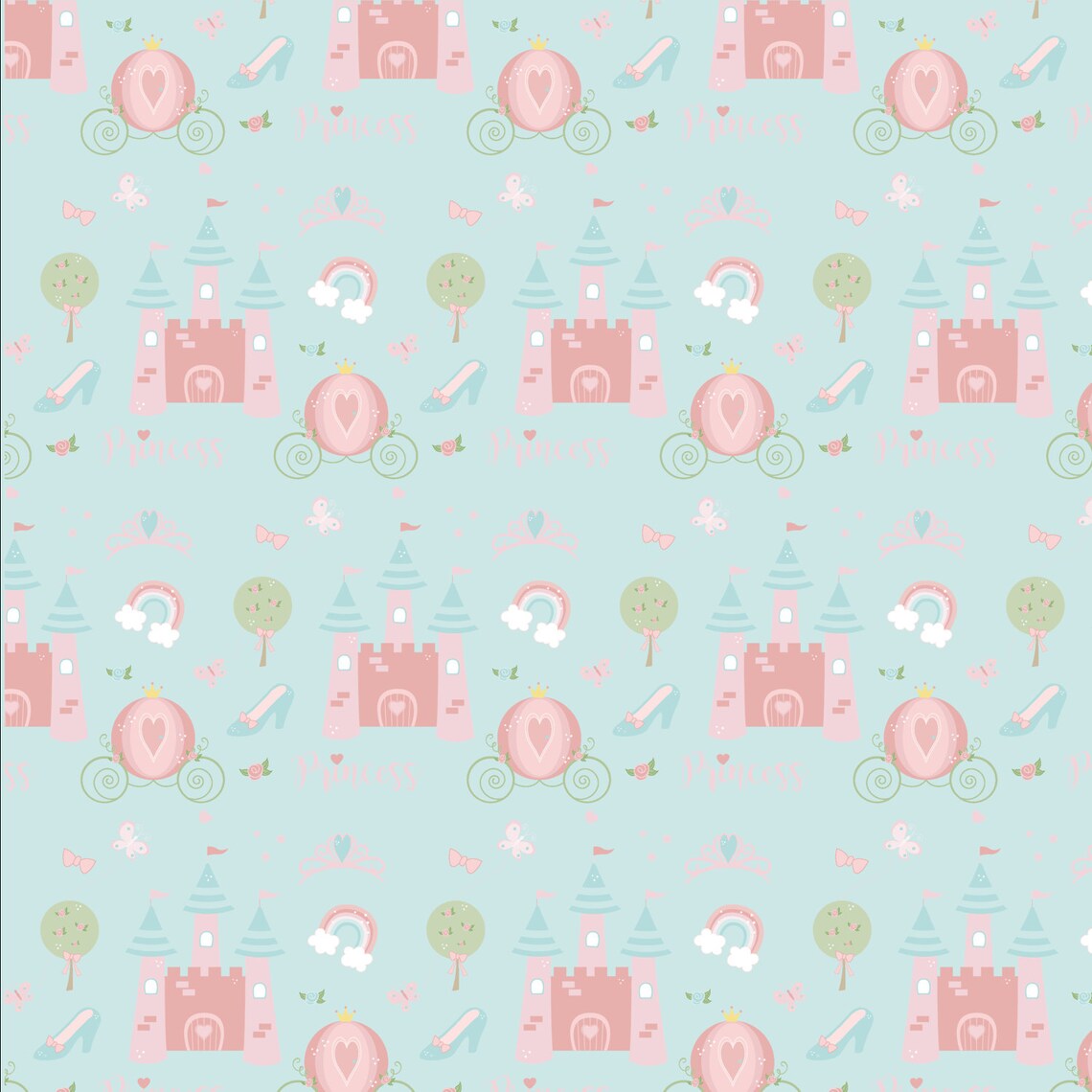 Pink Princessescarriage and Castle Printable Digital Paper - Etsy