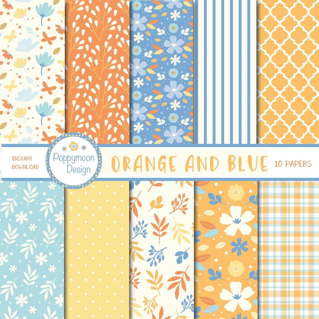 Orange and Blue Themed Pattern Papers, Digital Paper Pack - Etsy UK