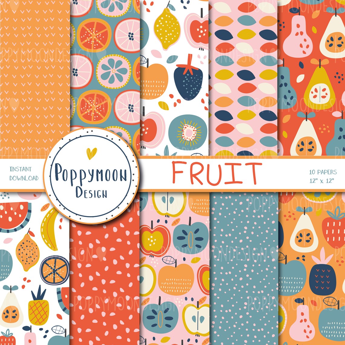 Fruit Assorted Fruit Digital Paper Pack Scrapbook Paper | Etsy