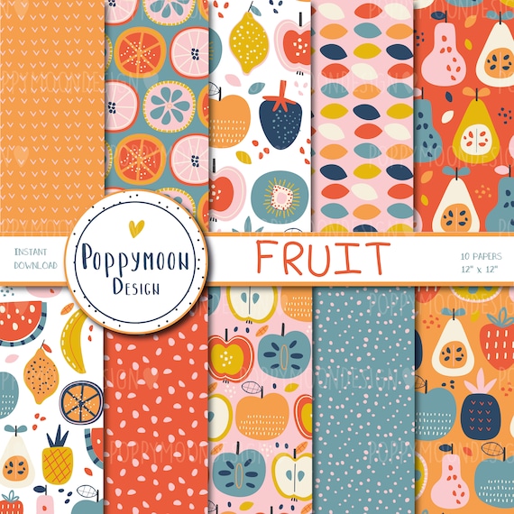Fruit Assorted Fruit Digital Paper Pack Scrapbook Paper | Etsy