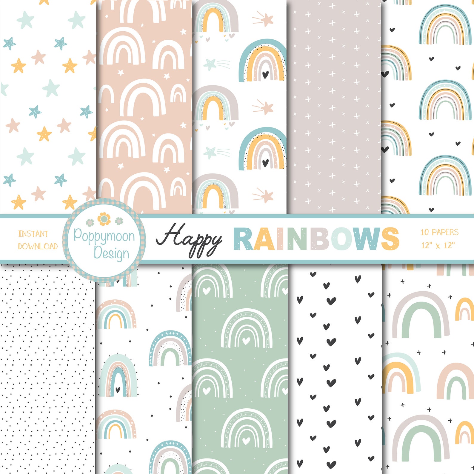 Happy Rainbows Pastel Digital Paper Pack Scrapbook Paper | Etsy