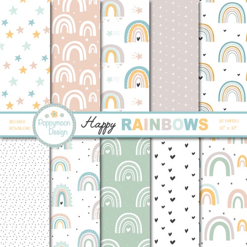Happy Rainbows Pastel Digital Paper Pack Scrapbook Paper | Etsy