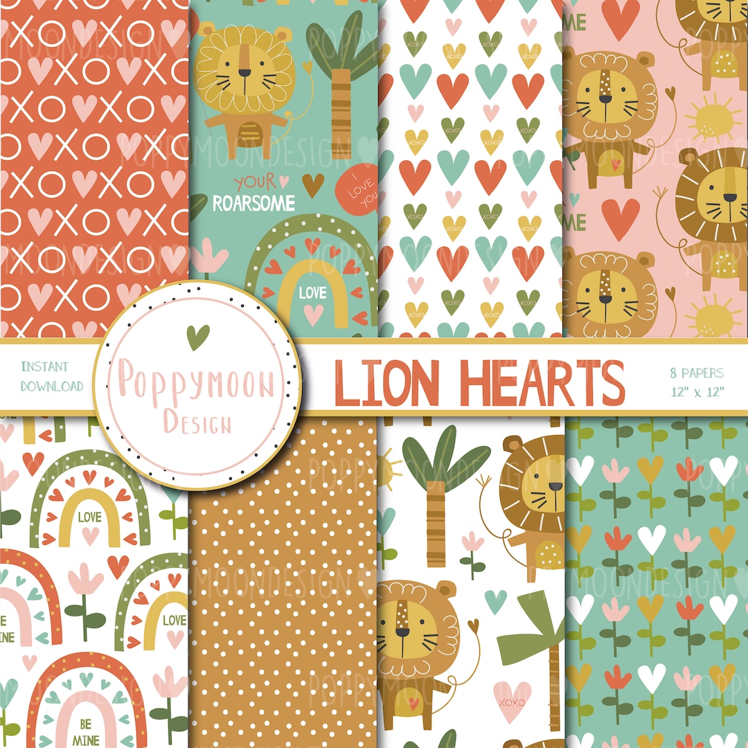 Lion Hearts, Love, Printable Digital Paper Pack - Etsy