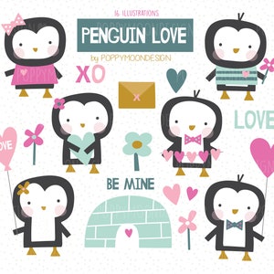 Penguin Love, Valentine, Digital Printable Clipart - Etsy