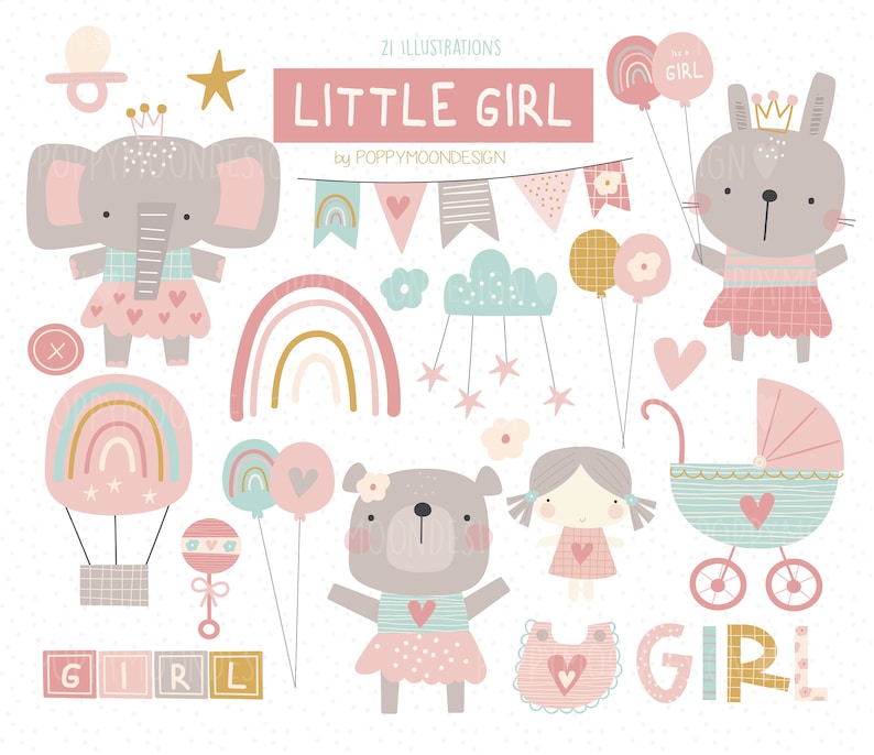 Little Girl baby digital printable clipart | Etsy