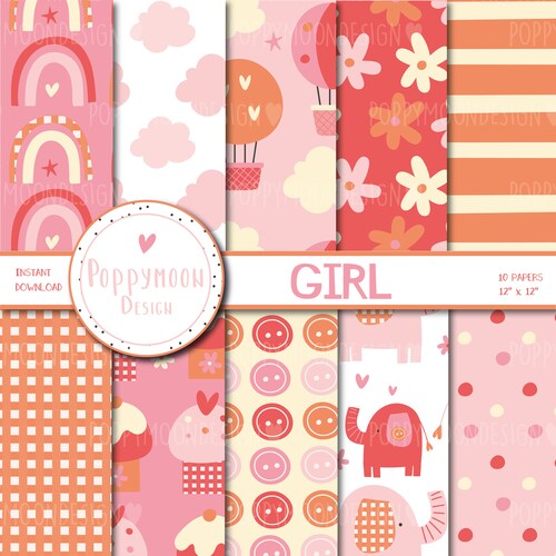Baby Girl Digital Paper Pack Pink and Peach Paper Backgrounds - Etsy