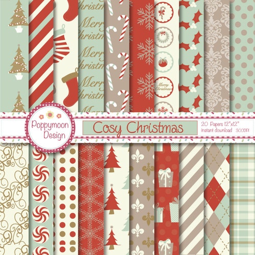 Retro Christmas Printable Digital Paper Pack - Etsy