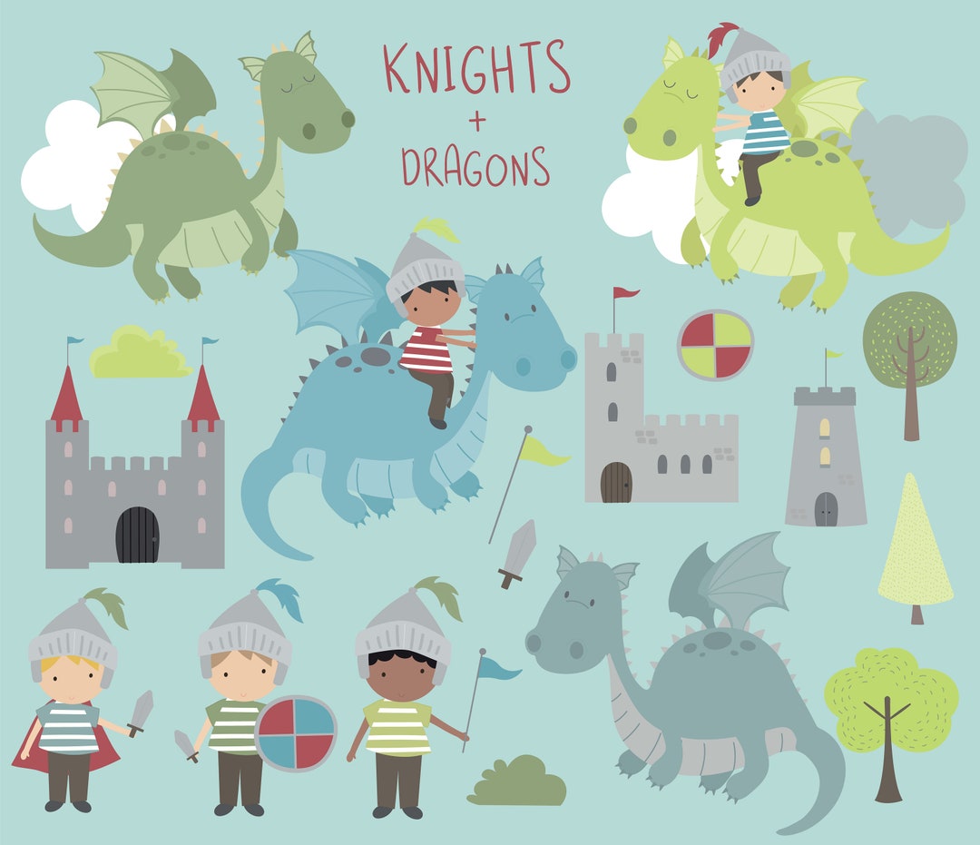 Knights and Dragons, Printable Digital Clipart Set - Etsy