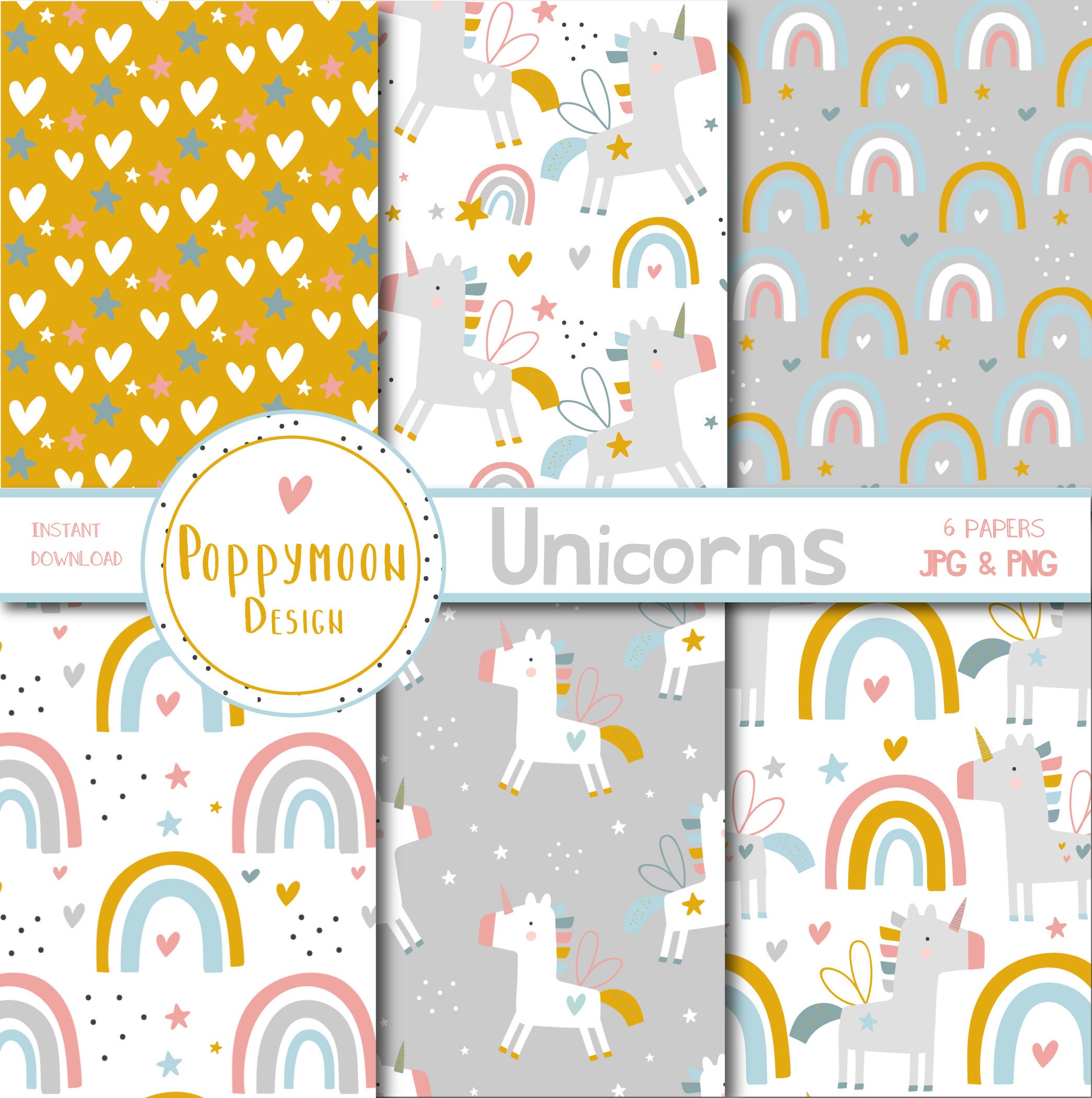 Unicorns Rainbows Printable Digital Paper Pack - Etsy UK