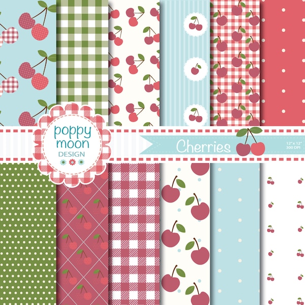 Cherry Digital Paper - Etsy