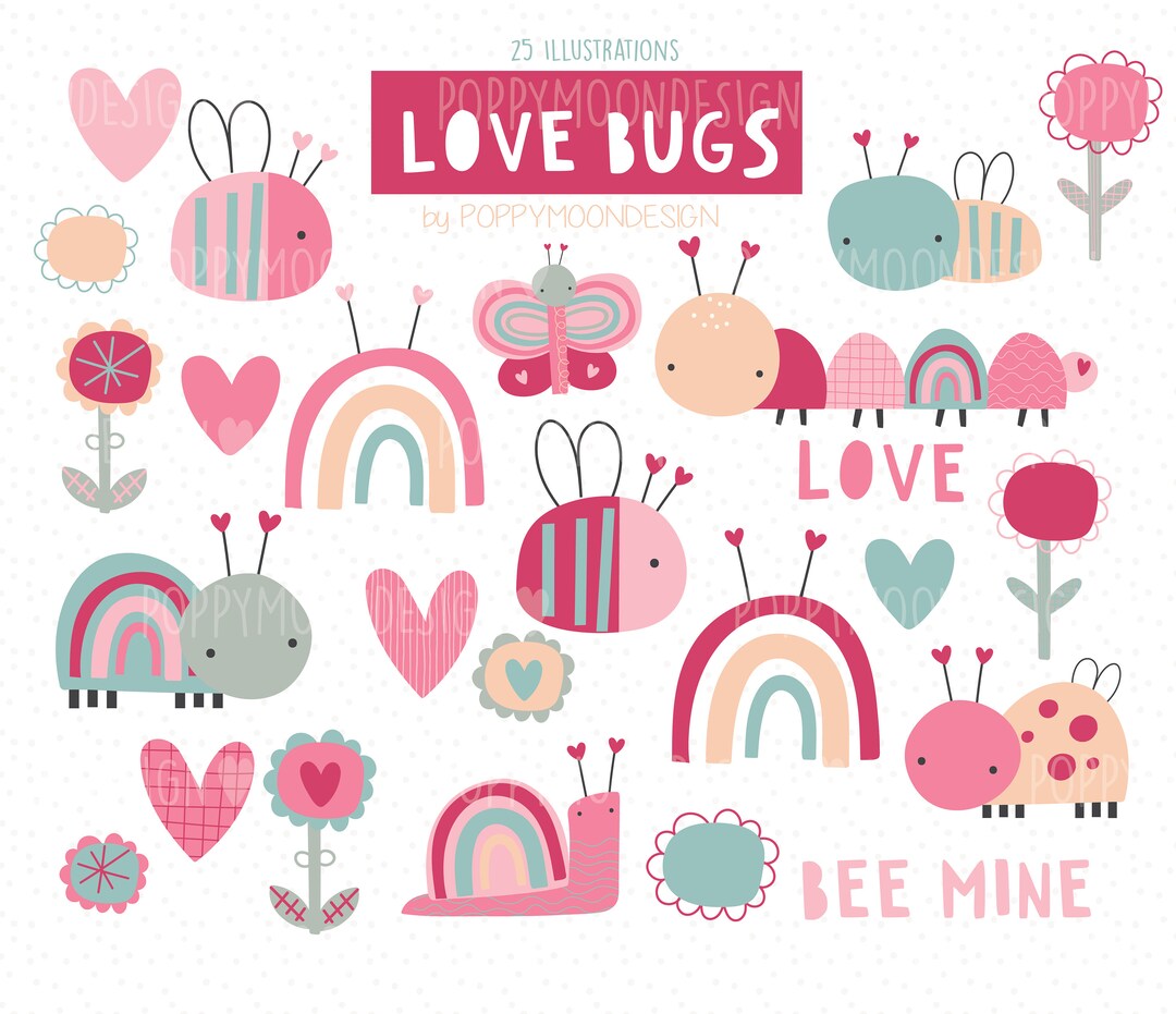 Love Bugs, Valentines, Wedding Digital Printable Clipart - Etsy