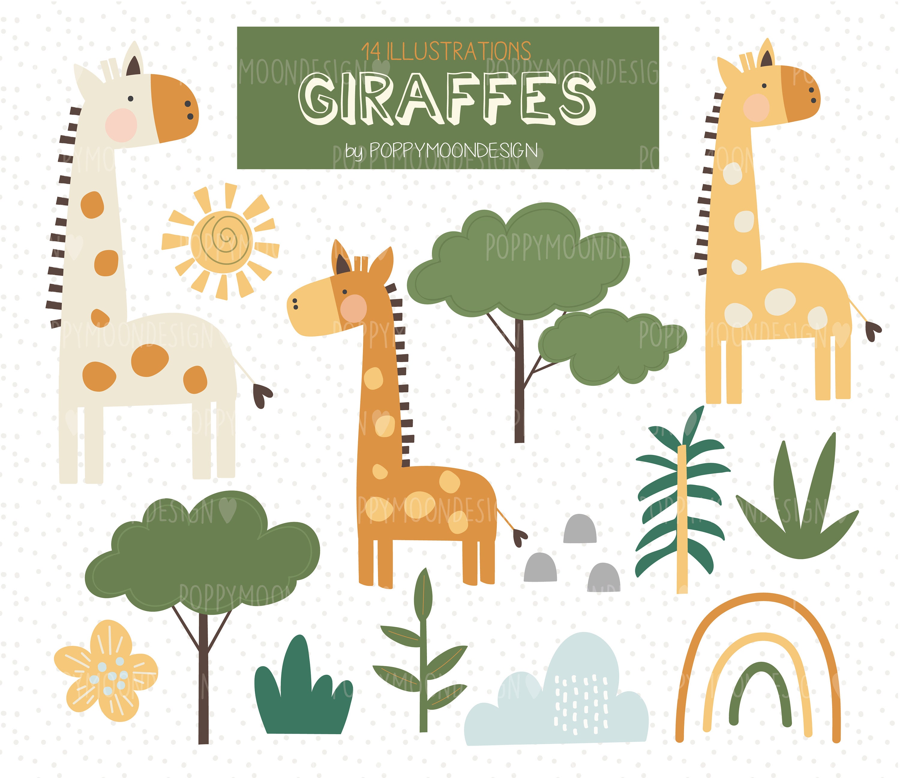 Giraffes Safari Animals Printable Digital Clipart Set - Etsy UK