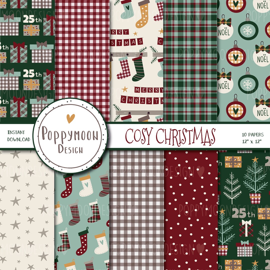Cosy Christmas Paper Set, Christmas, Festive, Printable Digital Paper ...