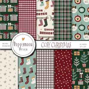 Cosy Christmas Paper Set, Christmas, Festive, Printable Digital Paper ...