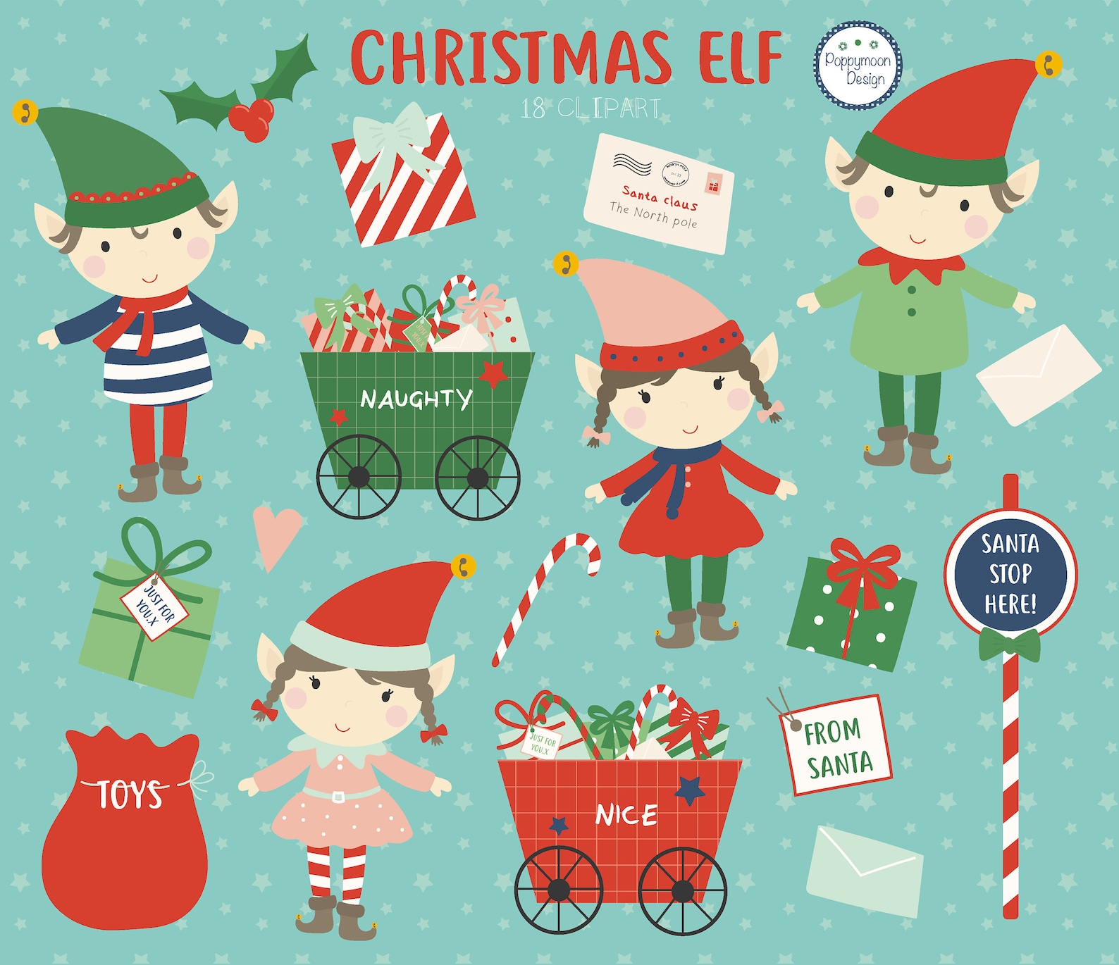 Christmas Elf Printable Digital Clipart Set | Etsy