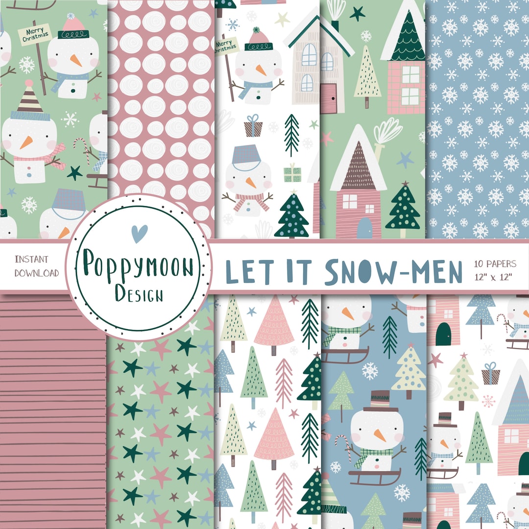 Let It Snow-men Paper Set, Christmas, Festive, Printable Digital Paper ...
