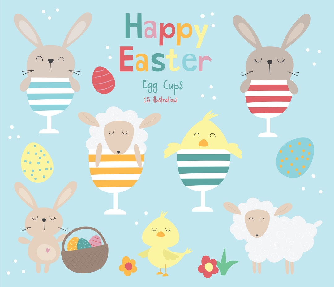 Easter Egg Cups, Rabbits, Chicks, Printable Digital Clipart Set. - Etsy