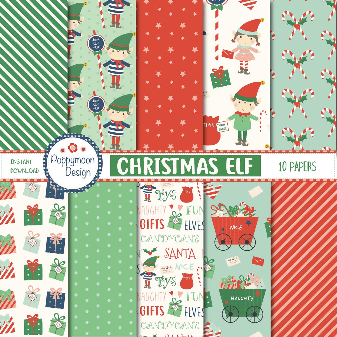 Christmas Elf Printable Digital Paper Pack - Etsy