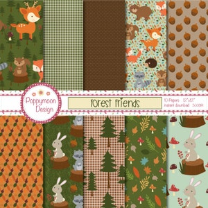 Forest Friends,bear, Squirrel, Fox,woodland, Printable Digital Paper ...
