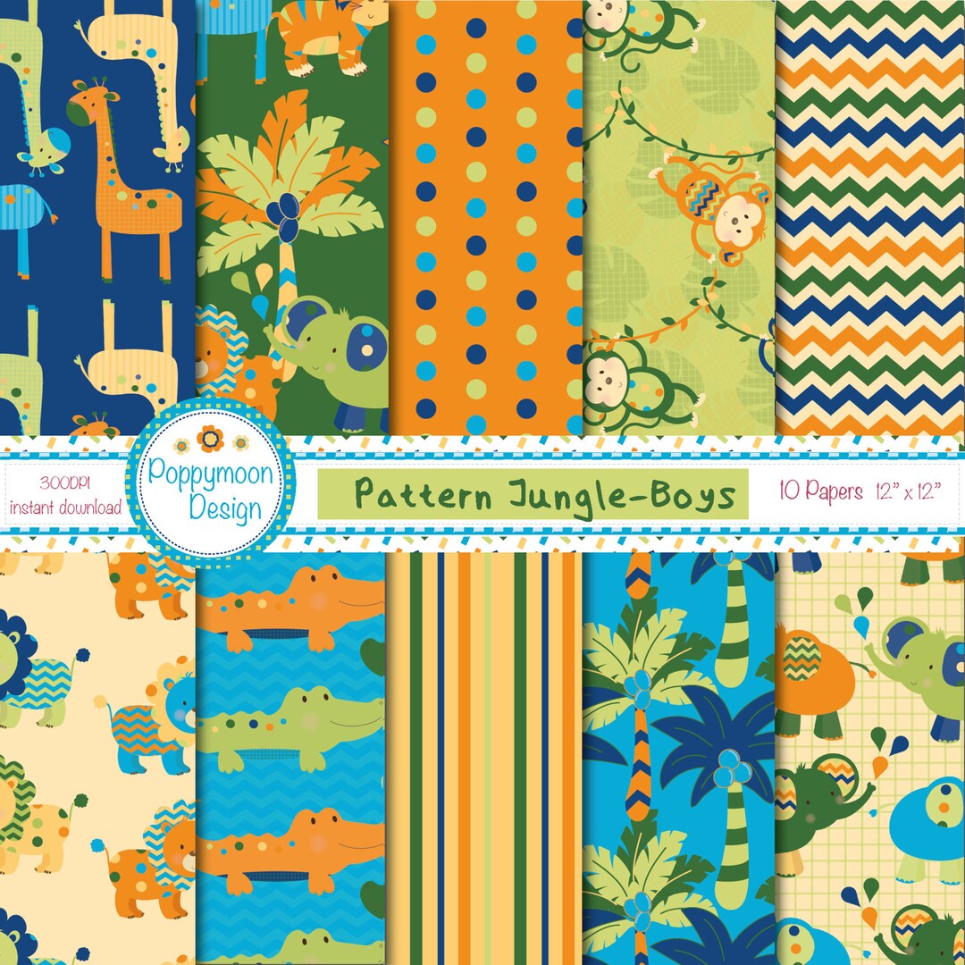 Pattern Jungle Animals,boys, Printable Digital Paper Pack - Etsy