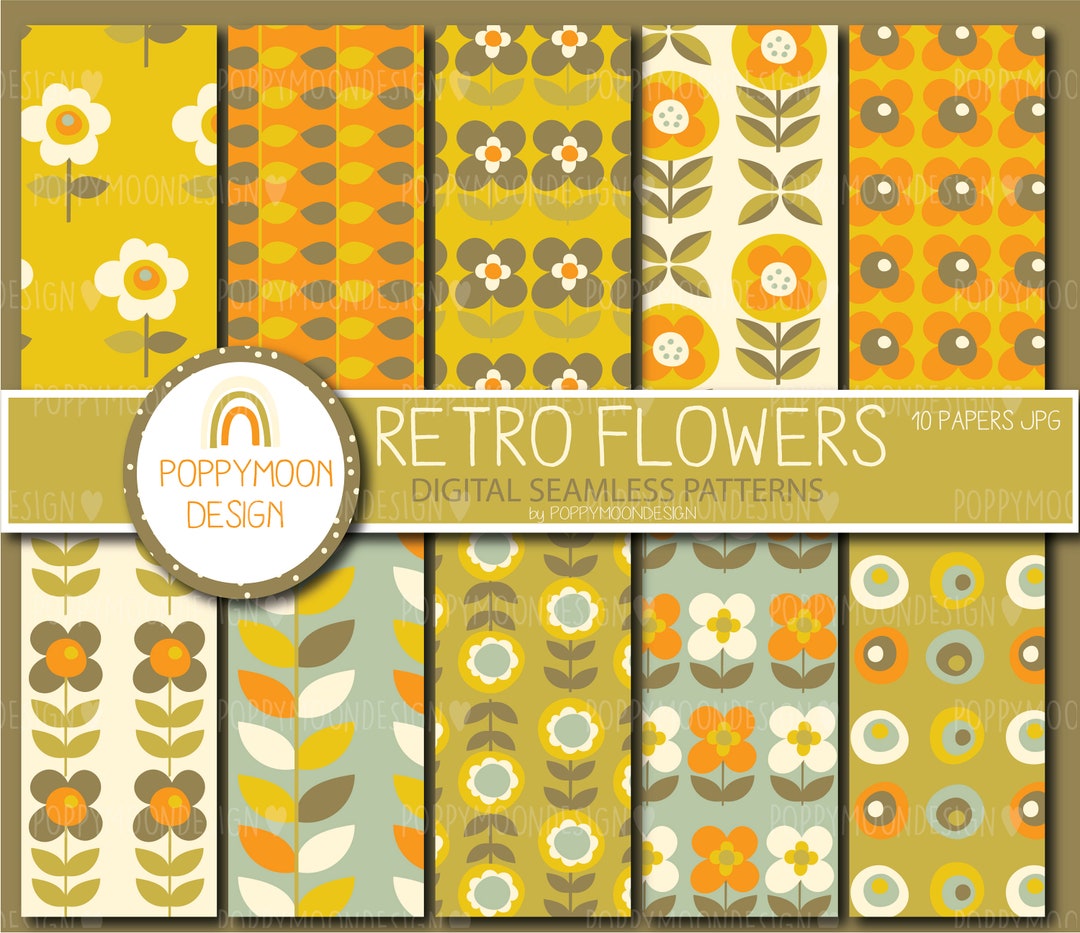 Retro Flowers, Vintage Floral, Printable Seamless Digital Paper Pack - Etsy