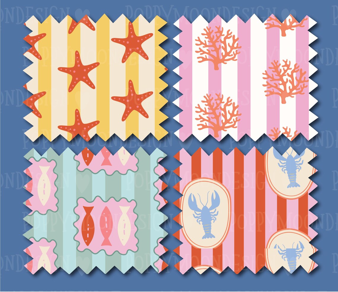 Trendy Ocean Inspired Patterns - Colourful and Modern Digital Prints - Etsy