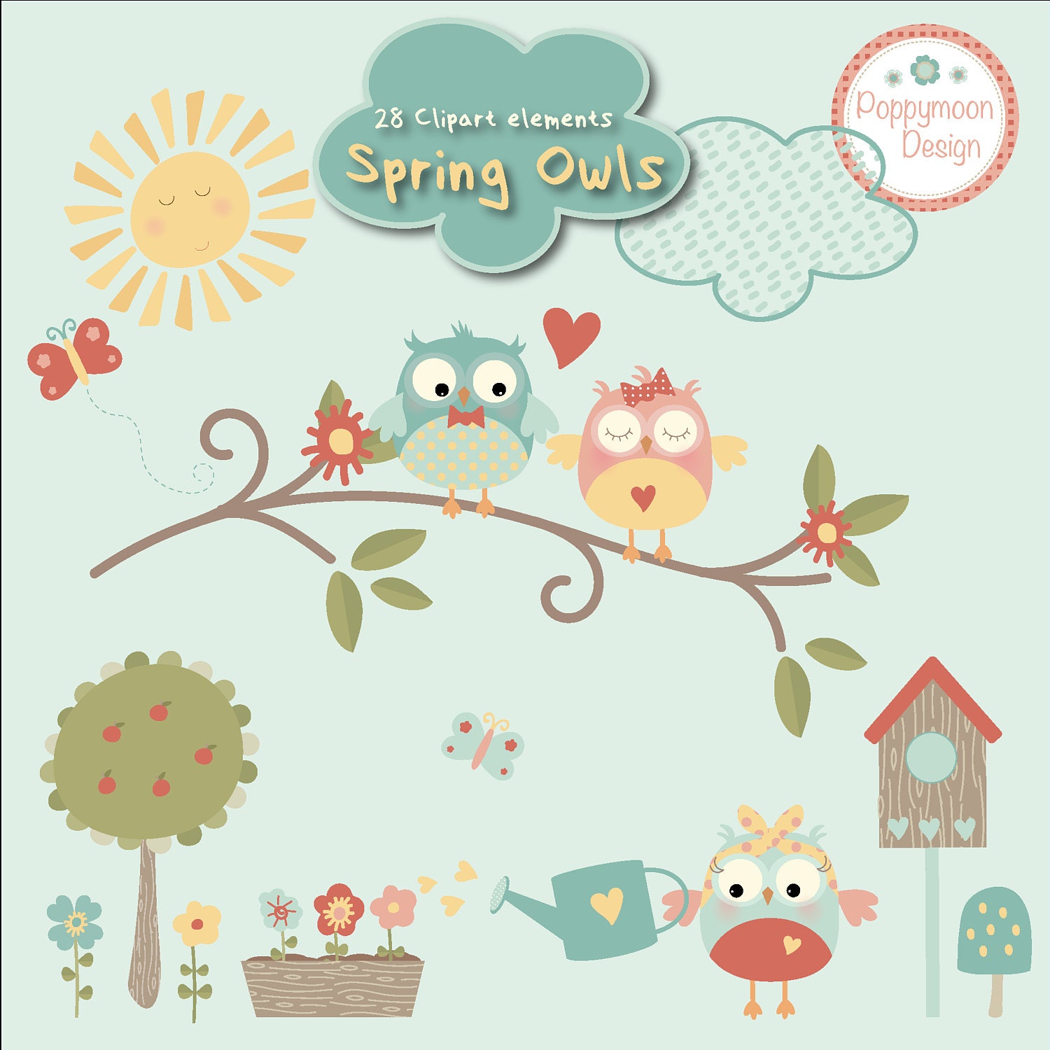 Spring Owls Garden Digital Clip Art Set - Etsy