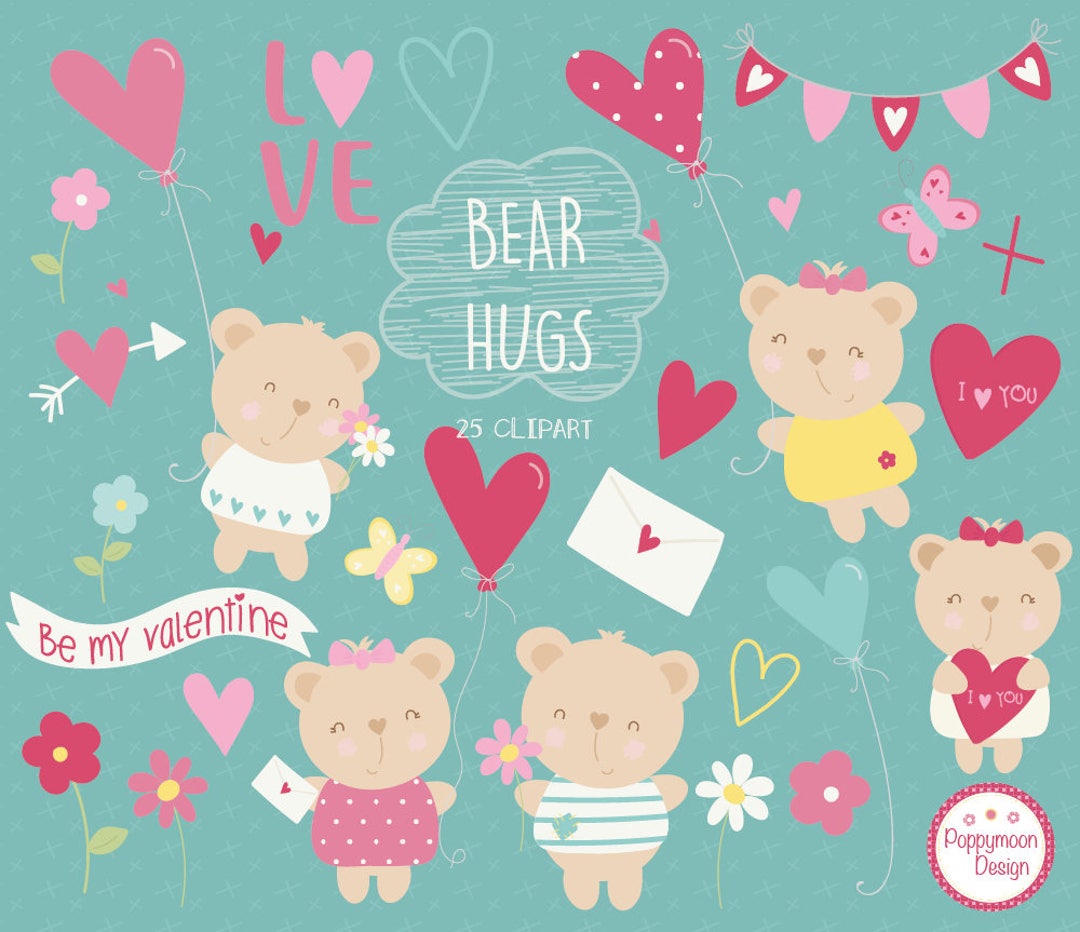 Bear Hugs, Valentines, Digital Clipart Set - Etsy