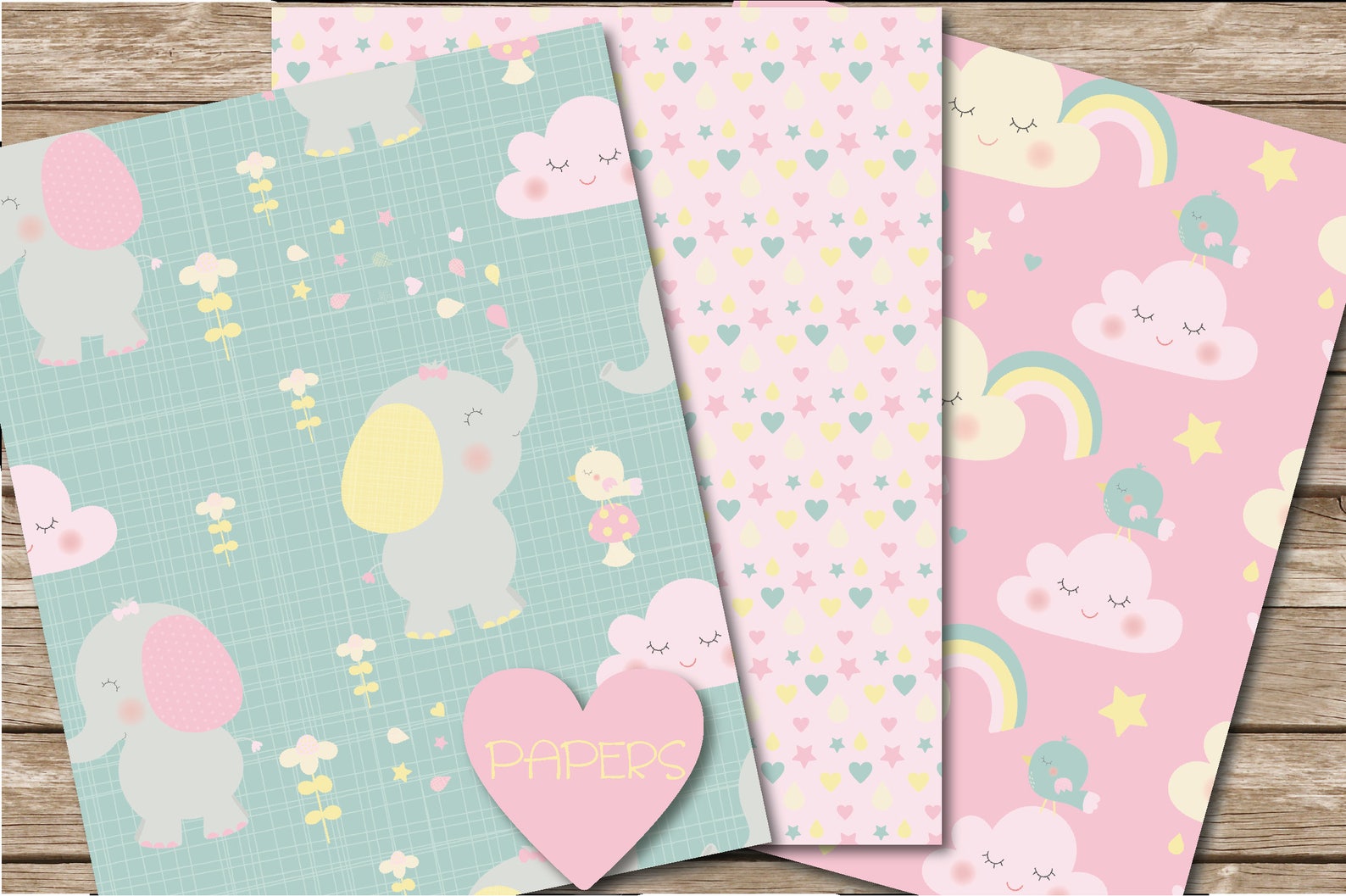 Baby Elephants Digital Paper Pack - Etsy