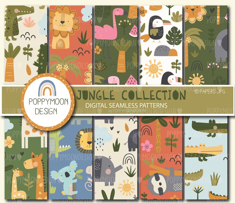 Jungle Collection Jungle Animals Printable Seamless Digital - Etsy