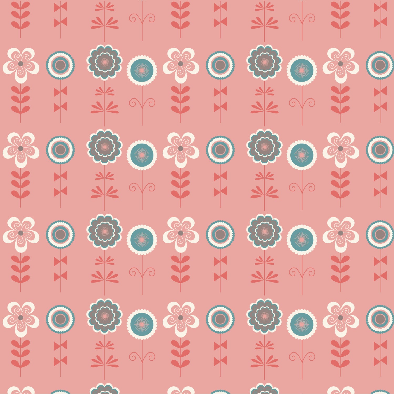 Woodland,polka Dot,stripe,toadstools,flowers,red Brown,cream and Teal ...