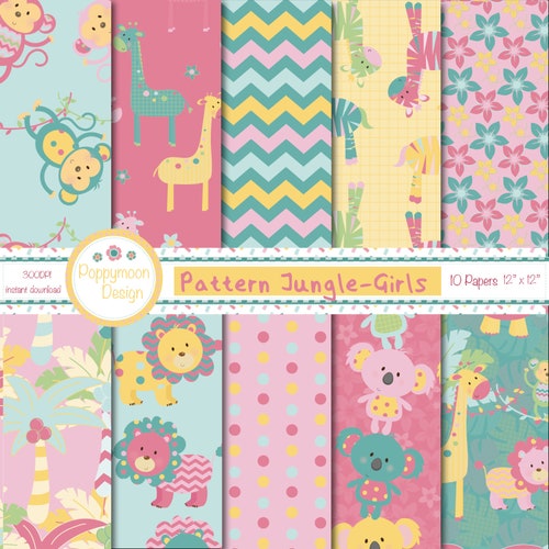 Safari Digital Paper Pack Jungle Animals Seamless Pattern - Etsy