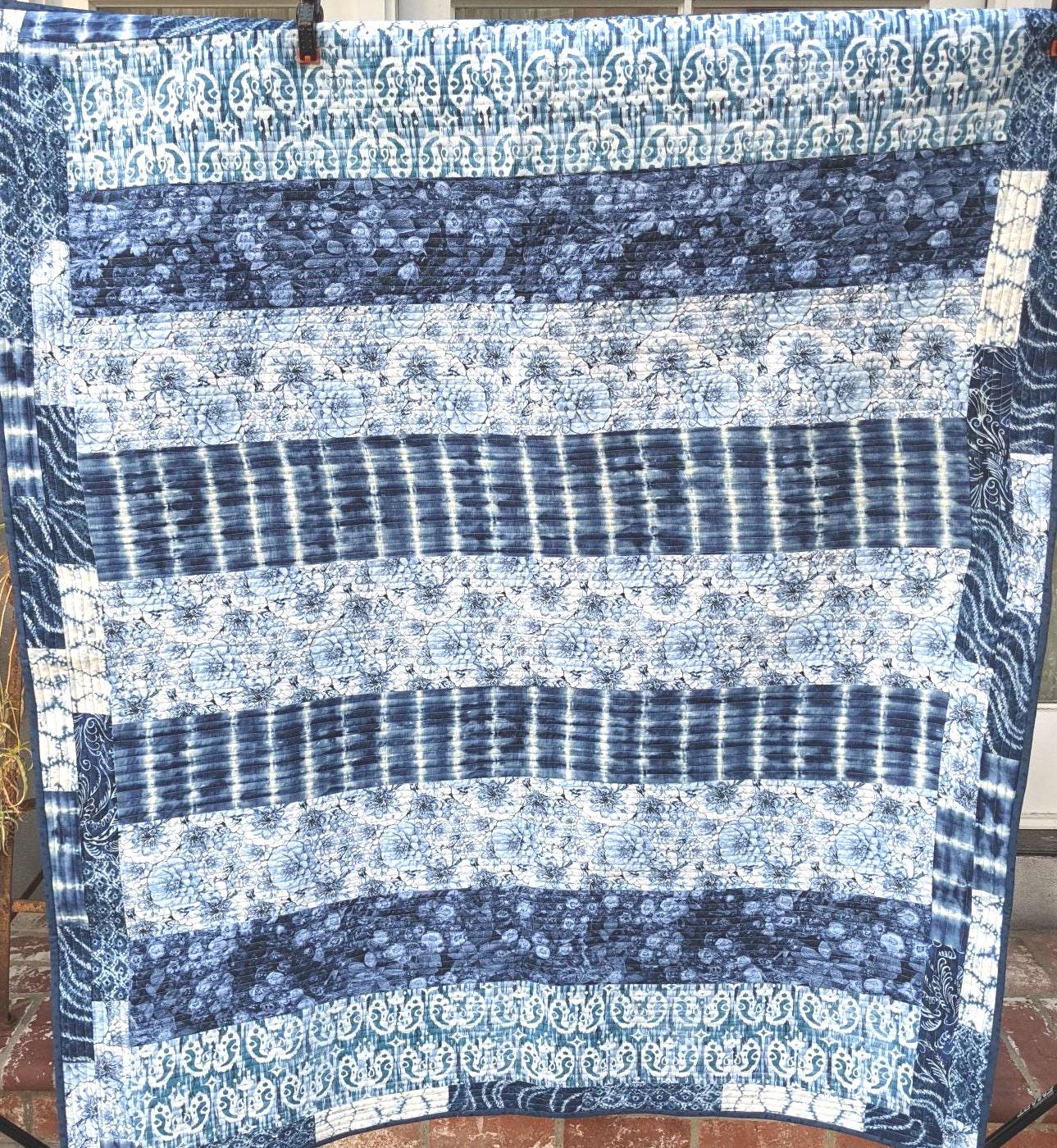 Quilts for Sale, Handmade Indigo Blue Quilt, Approx 56" X 48" Ready to ...