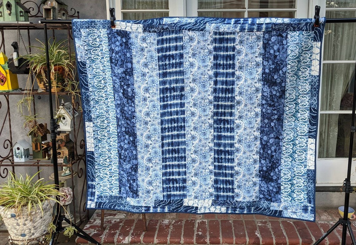 Quilts for Sale, Handmade Indigo Blue Quilt, Approx 56 X 48 Ready to ...